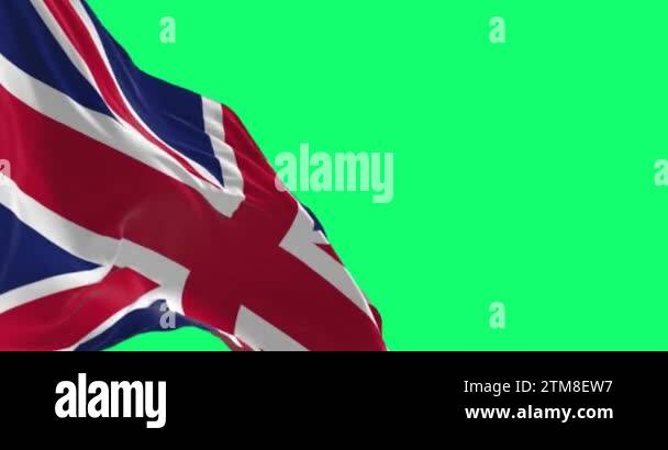 United Kingdom flag waving isolated on a green background. Union Jack ...