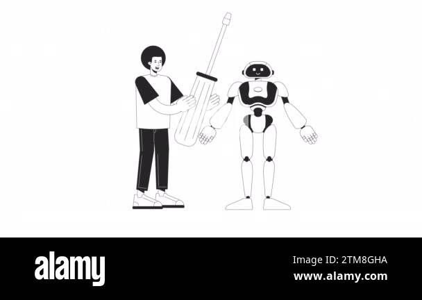 Robotics engineering bw animation. Animated robot, mechanical engineer ...