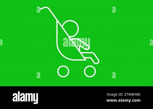 Baby stroller white line animation. Walking with carriage. Outdoor ...