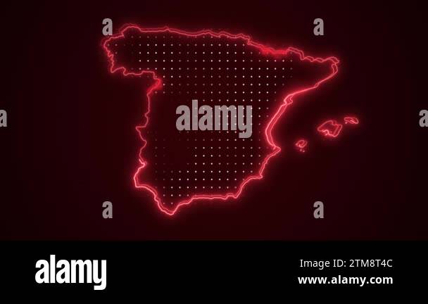 Neon Red Spain Map Borders Outline Loop Background. Neon Red Colored ...