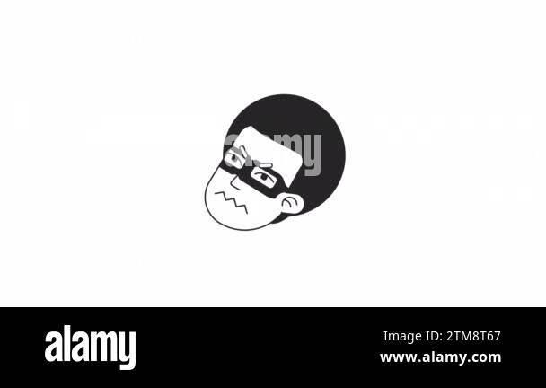 Angry gang member bw icon animation. Kinky haired man. Animated ...