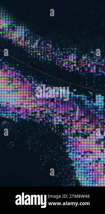 Vertical video. Neon pixel. Iridescent glitch. Pink purple blue color ...