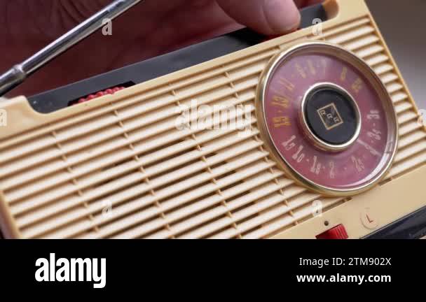 Close up, Male Fingers Adjust Frequency on an Old Vintage Retro ...