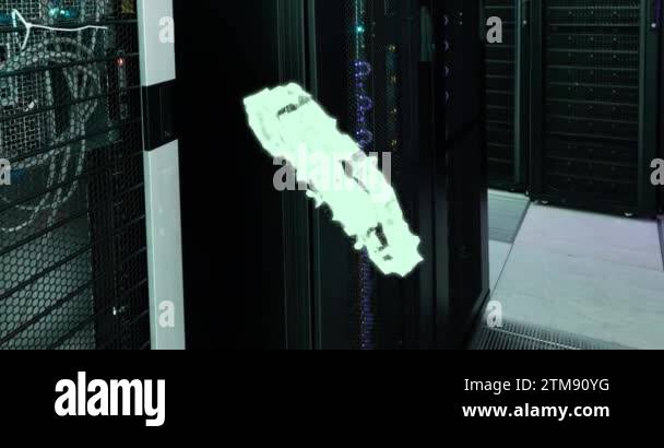 Animation of connected dots forming mechanical gears in clouds over ...