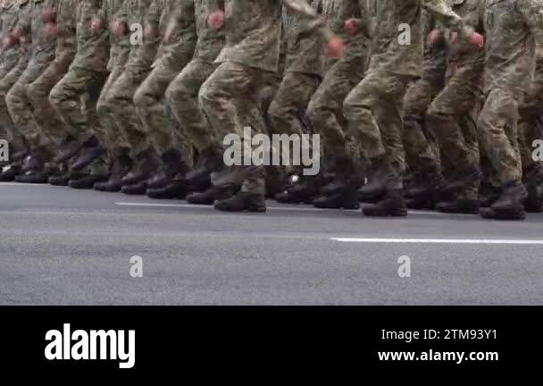 Military men marching in the parade. Soldiers legs. Boots forces and ...