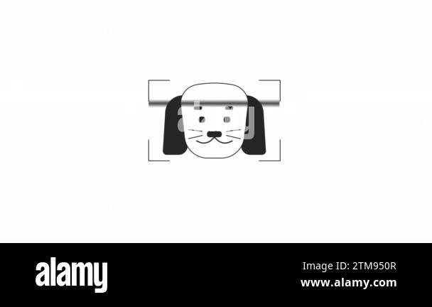 AI analyzing dog face bw animation. Animated canine animal 2D flat ...