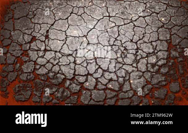 crack molten grunge ground with hot melt red larva flowing and little ...