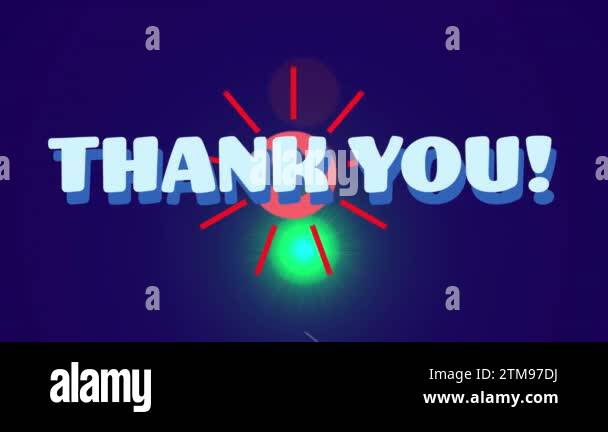 Animation of shapes around thank you text with exclamation over lens ...