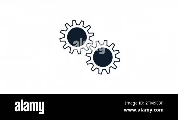 Two black gears rotating on white background. 4K resolution animation ...