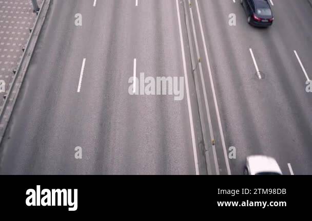 Top down view of highway, busy city, rush hour, highway. Aerial view of ...
