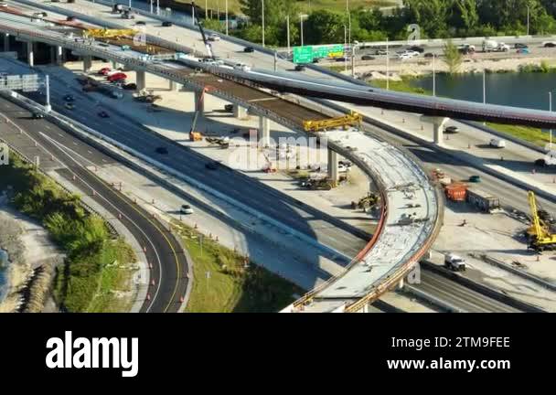 Industrial roadworks in Miami, Florida. Wide american highway junction ...