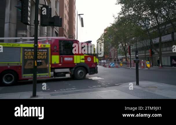 LONDON - SEPTEMBER 12, 2020: A London Fire Brigade red fire engine ...