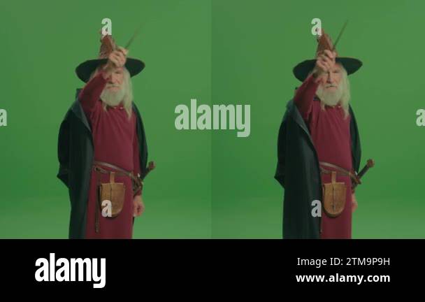 2-in-1 Split Green Screen Montage.A Portrait of a Wizard With a Gray ...