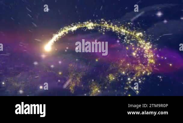 Animation of prism and shooting star over stars and blue background ...