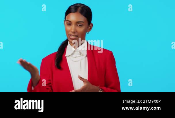 Broadcast job, woman face and talking in a studio with news presenter ...