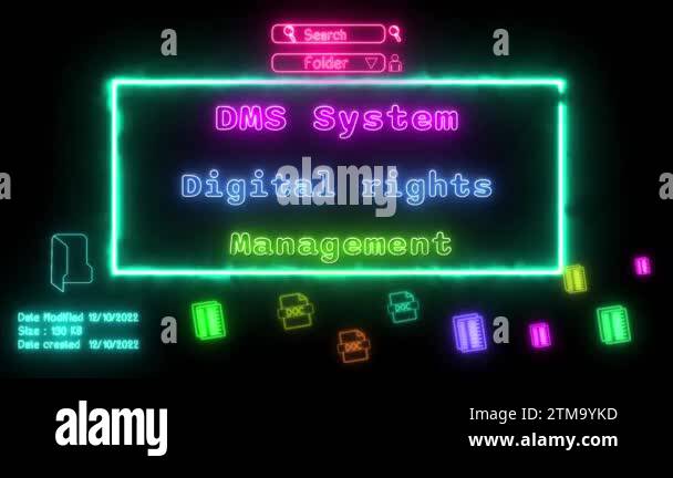 DMS System Digital rights management Neon pink-green Fluorescent Text ...