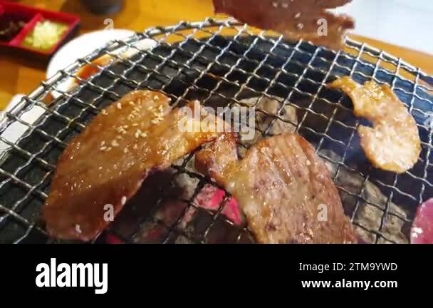 Japanese style barbecue charcoal yakiniku bbq pork and beef tongue ...