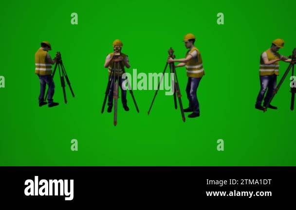 3D several architects and construction workers green screen walking and ...