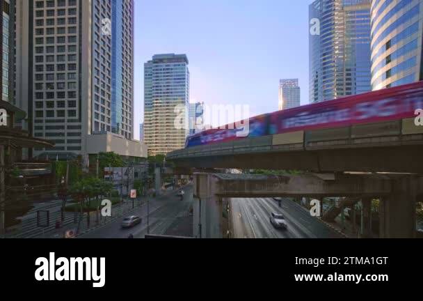BTS Skytrain, light metro electric train, pulling into station in ...