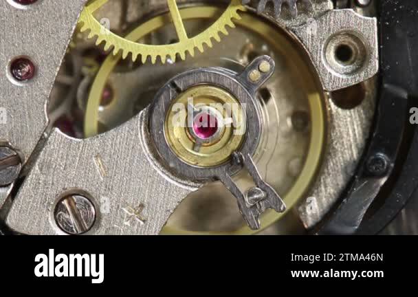 Work clockwork. Anatomy of a wristwatch. The springs and gears at work ...