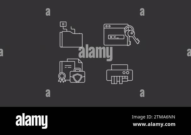 Animated business white line icons. Corporate information access. Loop ...