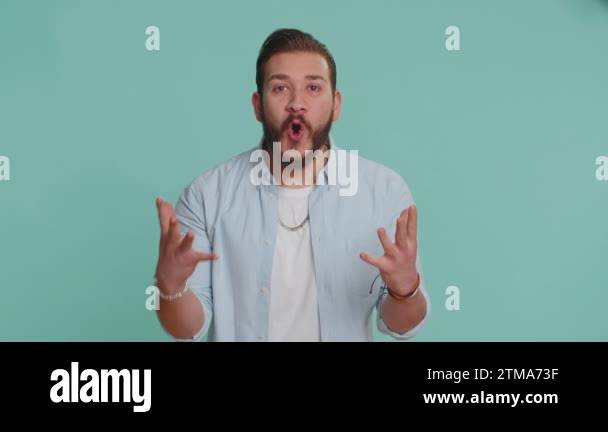 Oh my God, Wow. Excited amazed winner man surprise looking at camera ...