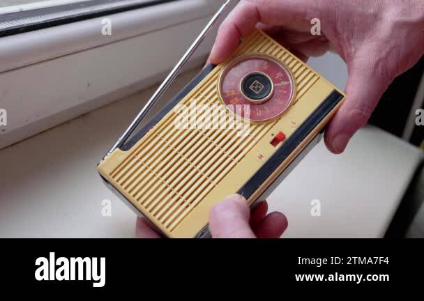 Close up, Male Fingers Adjust Frequency on an Old Vintage Retro ...