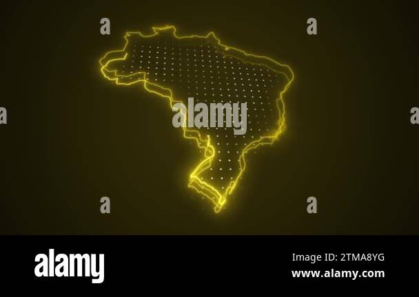 Neon Yellow Brazil Map Borders Outline Loop Background. Neon Yellow ...
