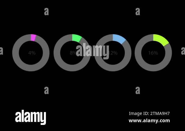 Four radial circular chart with different percentages. Diagram elements ...