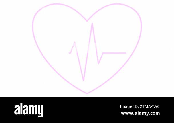 Animated pink pounding heart with electrocardiogram. Linear symbol of ...
