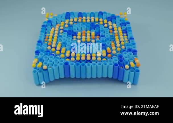 Loop 3d animation of an array of many tubes, cylinders and spheres ...