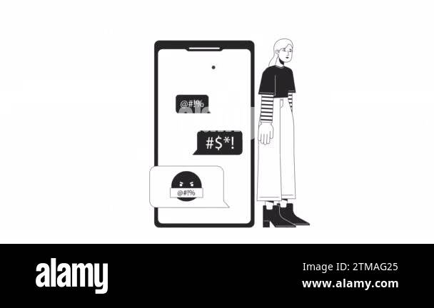 Online harassment bw animation. Animated cyber abuse victim receiving ...