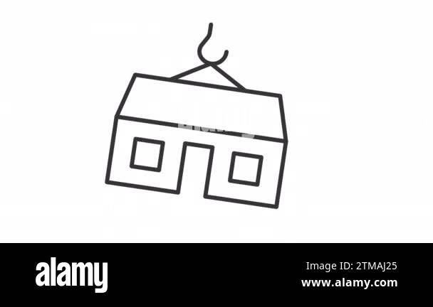 Animated modular house linear icon. Affordable construction ...