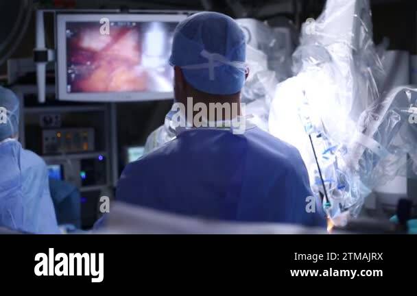 In the robotic surgery operating room. A robot for surgical operations. Robotic surgery. A ...
