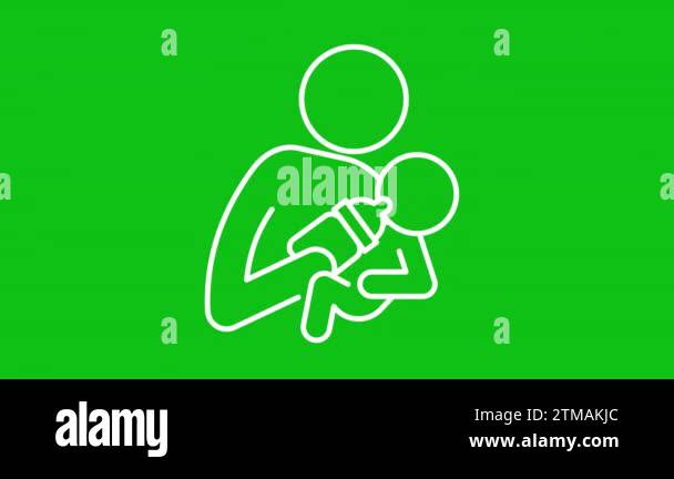 Bottle feeding white line animation. Father holding baby. Infant ...