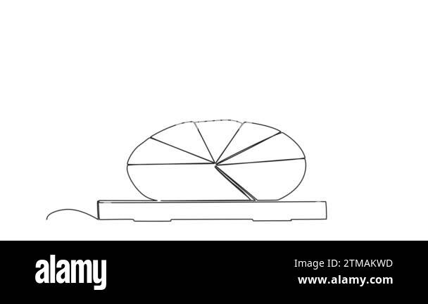 animated continuous single line drawing of sliced pizza in cardboard ...