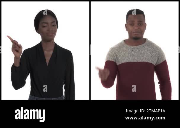 Close-up demonstration of Rejection, No symbol using index finger. Body ...