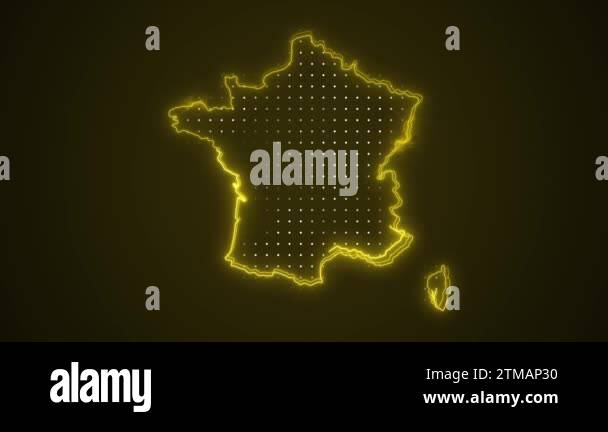 Neon Yellow France Map Borders Outline Loop Background. Neon Yellow ...