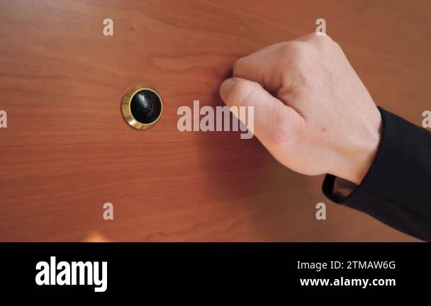 Knocking at the wooden door. Man asking permission to enter Stock Video ...
