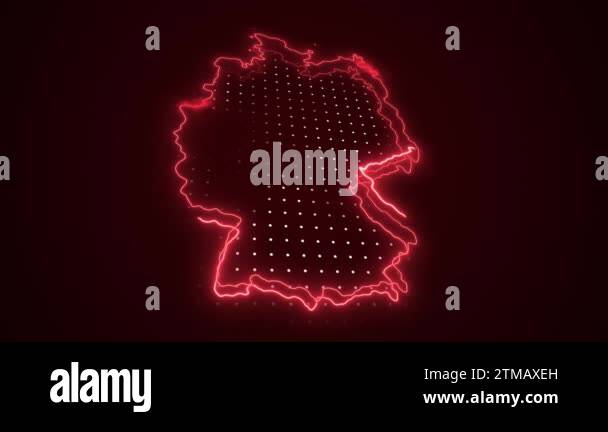 Neon Red Germany Map Borders Outline Loop Background. Neon Red Colored ...