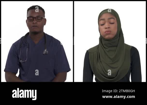 Collage of African young people covering their eyes with palms ...