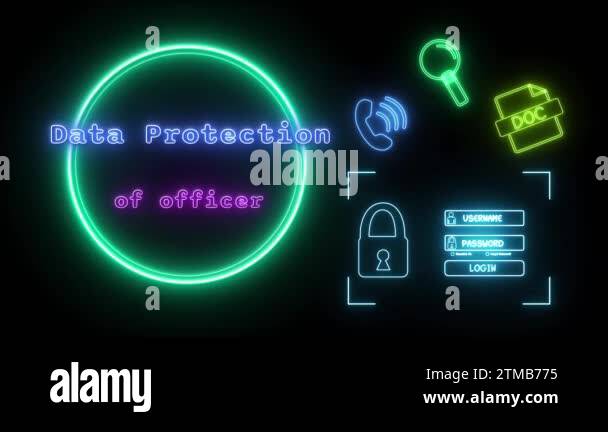 data protection of officer Neon blue-pink Fluorescent Text Animation ...