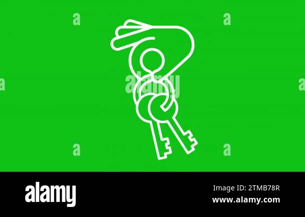 Home ownership white line animation. Hand holding house keys. Property ...