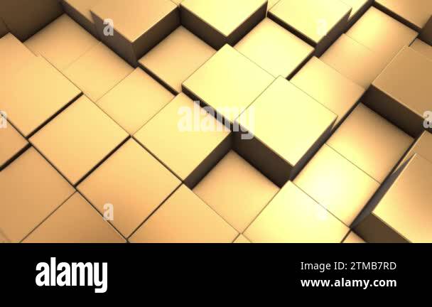 Rows of gold 3D cubes rising and falling. Yellow background with ...