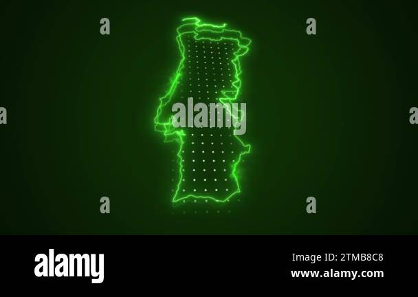 Neon Green Portugal Map Borders Outline Loop Background. Neon Green ...
