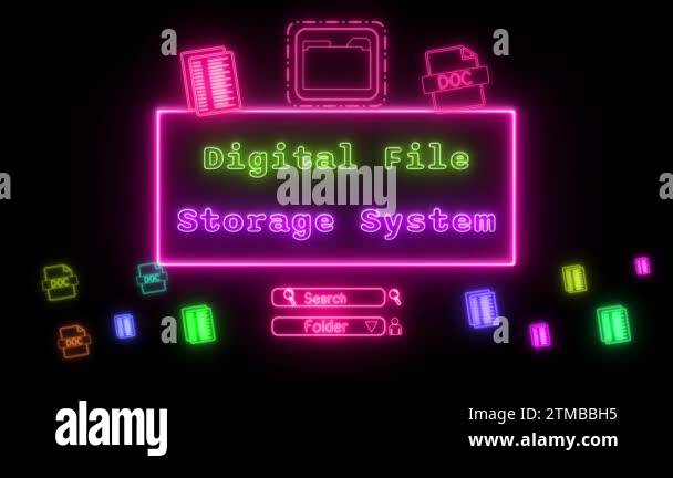 digital file storage system Neon gyellow-pink Fluorescent Text ...