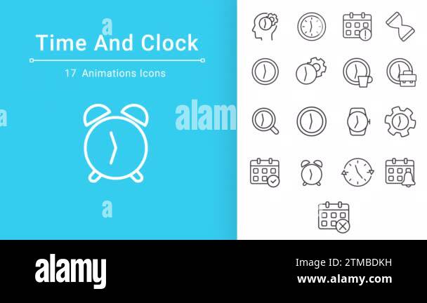Animated Time And Clock Linear Icon Clock Dial Wait Animation