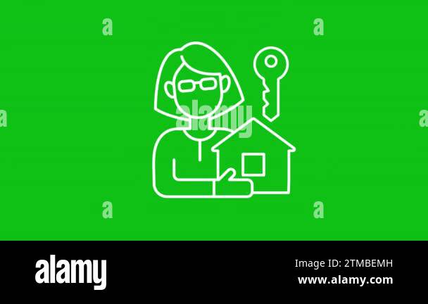 Realtor white line animation. Woman holding house. Real estate agent ...
