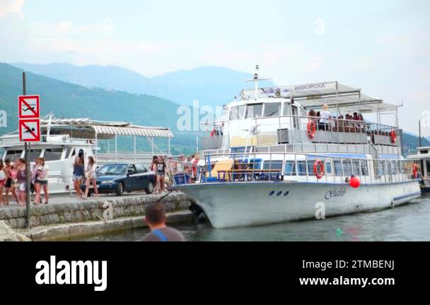 OHRID, MACEDONIA, JUNE 2015: People getting off the boat from daily ...