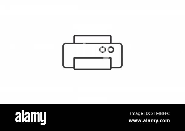 Animated printer linear icon. Office machine. Document printout. Electronic device. Seamless ...